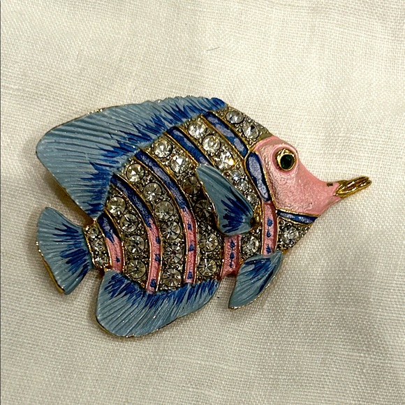 Vintage | Jewelry | Vintage Blue And Pink Fish Enamel Brooch | Poshmark